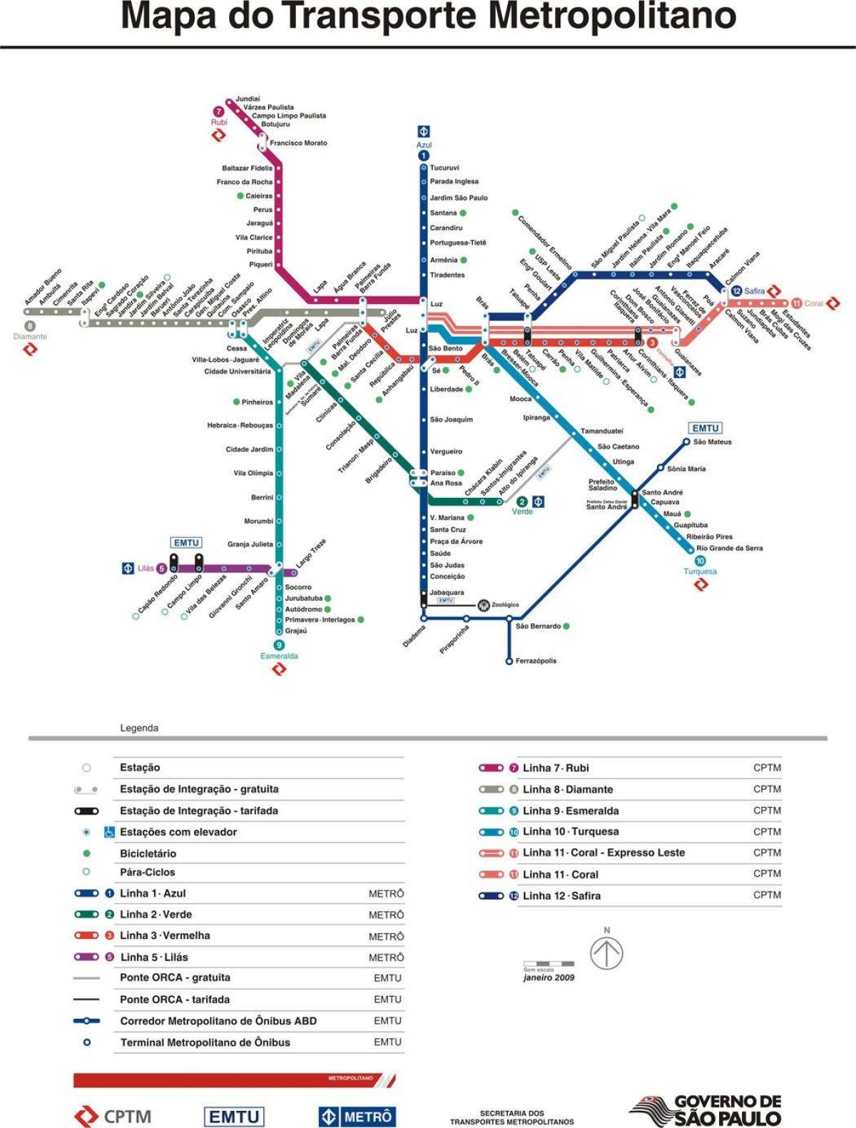 São Paulo CPTM di trasporto sulla mappa - Mappa di São Paulo CPTM di ...